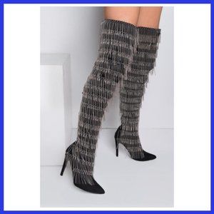Shoes | Nwt Fringe Chain Suede Thigh High Boot | Poshmark
